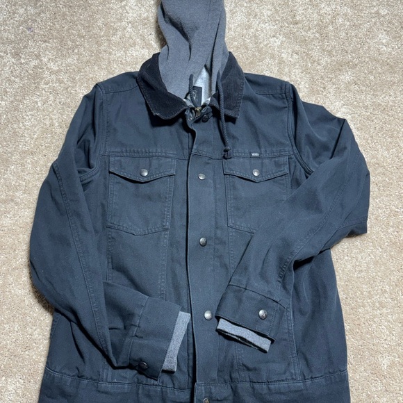 Vans | Jackets & Coats | Vans Black Denim Jacket With Gray Hood | Poshmark